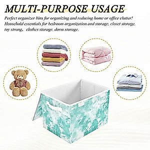 innewgogo Tie Dye Teal Storage Bins with Lids for Organizing Storage Bin with Handles Oxford Cloth Storage Cube Box for Toys