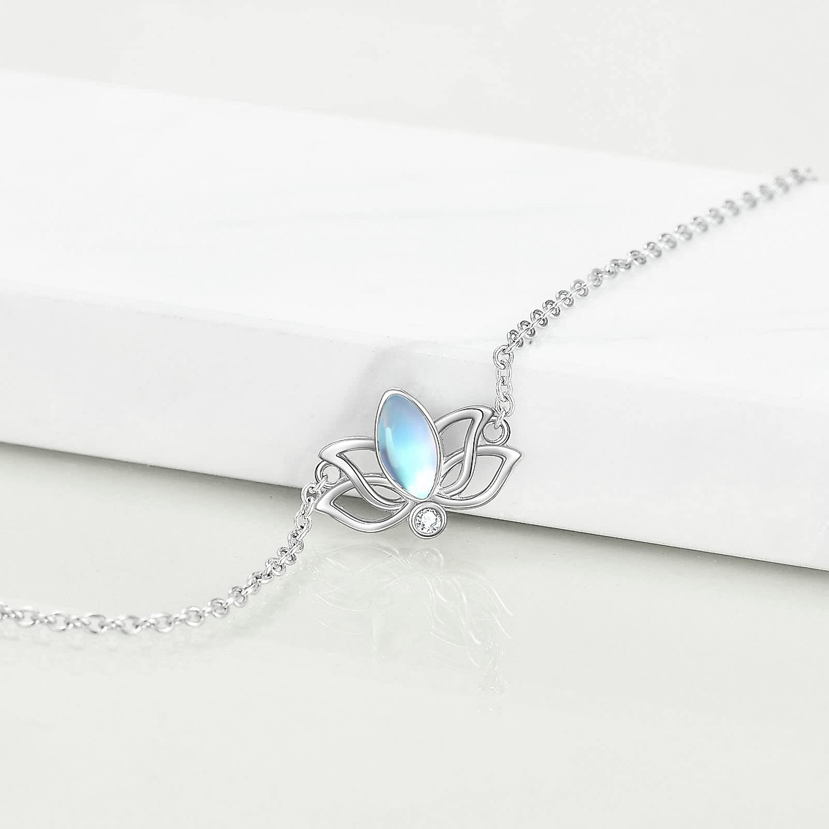 YFN Lotus Bracelets Sterling Silver Moonstone Lotus Flower Adjustable Bracelet Yoga Jewelry Gifts for Women
