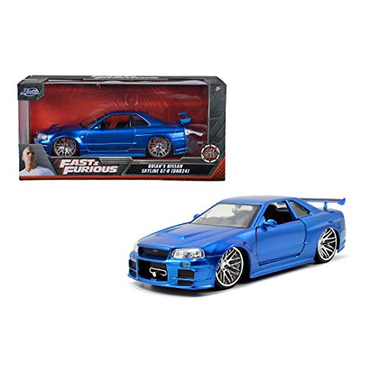 Jada Toys Fast & Furious 1:24 Brian's 2002 Nissan Skyline GT-R R34 a Die-cast Car, Toys for Kids and Adults, Blue (97173)