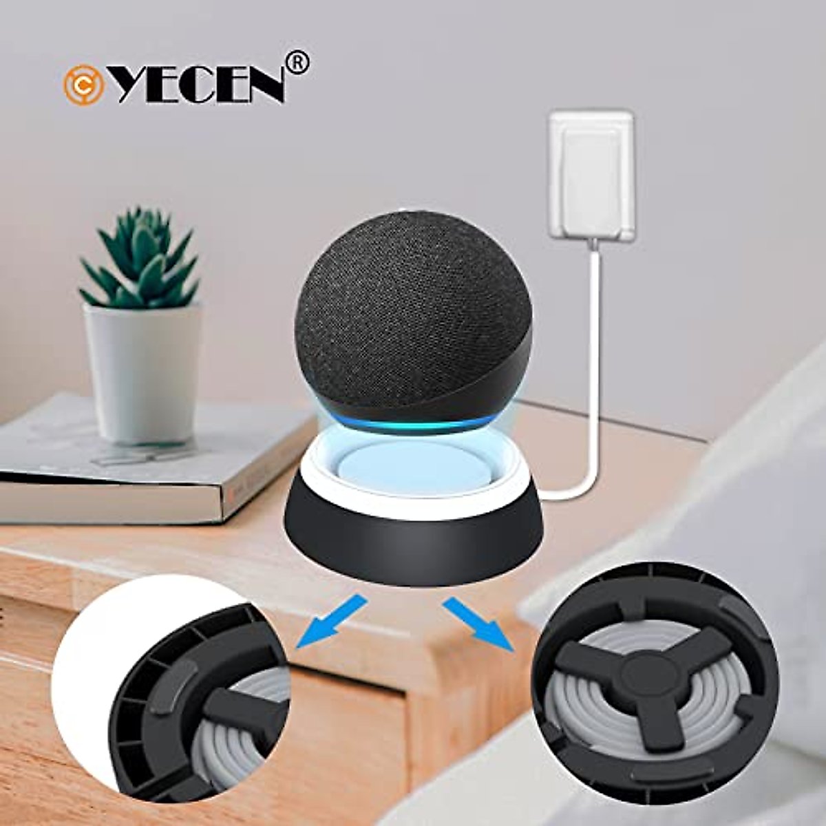 C YECEN Echo Dot 4th&5th Generation Table Stand Desktop Holder Mount for Echo Dot 4th&5th Gen, Base Bracket with Light Guide, Echo Dot Accessories with Built-in Cable Management