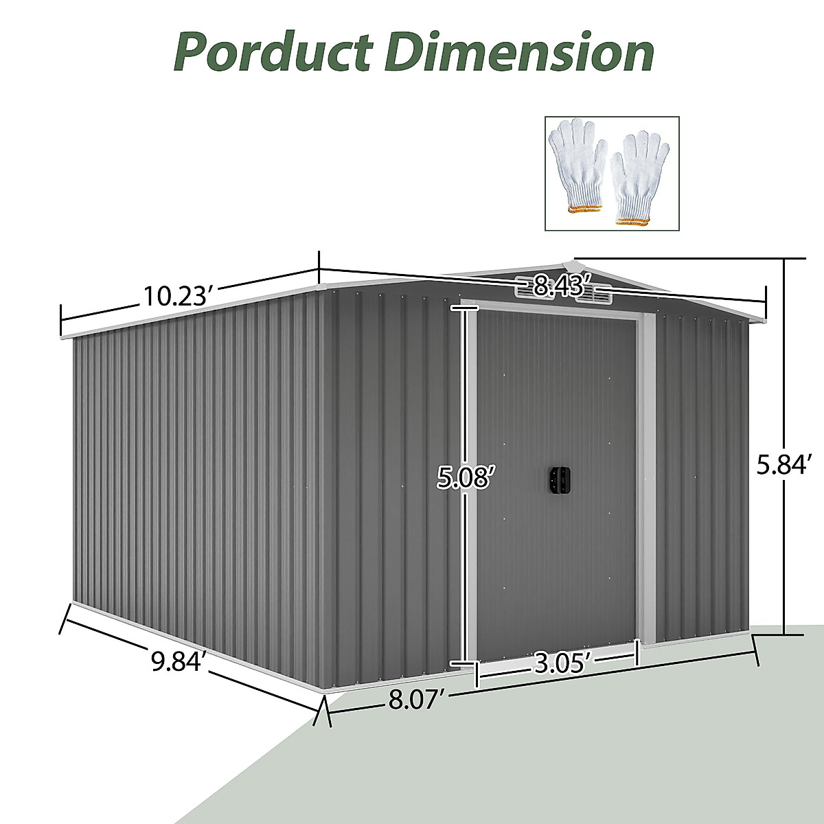 EMKK 10x8 FT Outdoor Storage Shed, Galvanized Steel Metal Garden Shed with Double Sliding Lockable Door, Floor Frame, Vents, Waterproof Tool Shed for Backyard, Lawn, Patio, Teak