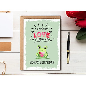 OystersPearl I Froggin' Love You Hoppy Birthday Funny Frog Birthday Card - Cute Birthday Card - Frog Card - Funny Happy Birthday Card