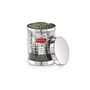 HAZEL Stainless Steel Hammered Finish Transparent Glossy See Through Container, Set of 4, 1350 ML Each, Silver