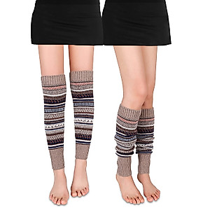 Benefeet Sox Leg Warmers for Women Girls Wool Knit Leg Warmer for Winter Bohemian Patterned Long Leg Warmer Knee High Stockings Thick Warm Footless Boot Cuffs Socks