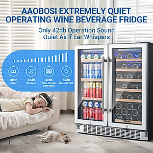 AAOBOSI 30 Inch Wine and Beverage Cooler, 31 Bottles & 110 Cans Wine Fridge, Glass Door Dual Zone Wine Refrigerator Freestanding and Built-in, Digital Temperature Control, Blue LED Display Light