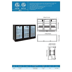 Beer Back Bar Cooler 3 Glass Door (Swing Door) 53" Width Beer Fridge NSF Certified Beverage Refrigerator 11.8 cu.ft Under Counter Height 35°-46°F Black bb3dup