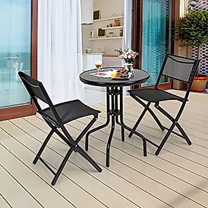 UIIAIOUIAIO 3 Piece Folding Patio Bistro Set, Metal Chairs & Table Set, Outdoor Patio Furniture Set for Garden, Front Porch, Poolside, No Assembly Needs