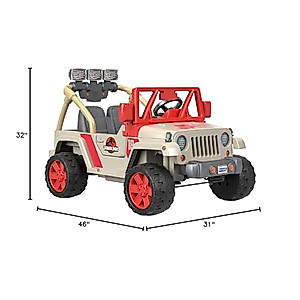Power Wheels Jurassic Park Jeep Wrangler Ride-On Battery Powered Vehicle with Dinosaur Sounds & Lights for Preschool Kids Ages 3+ Years
