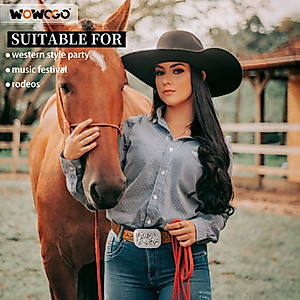 WOWOGO Women Men Western Genuine Leather Belt Cowgirl Cowboy Floral Engraved Tooled Belt Strap Embossed Scrollwork Buckle