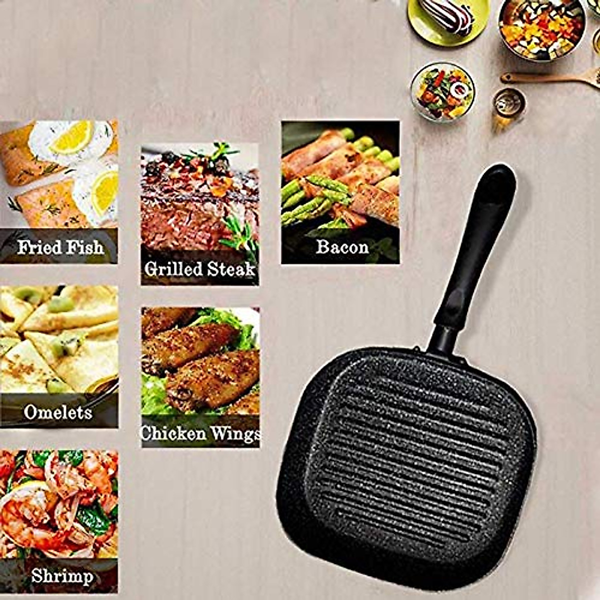 9in Aluminum Non-Stick Square Grill Pan Steak Fry Pans Multi-Function Snowflake Striped Frying Pan