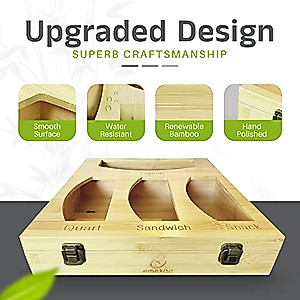 Emekaa Ziplock Bag Organizer for Kitchen Drawer, Bamboo Storage Organizer, Storage Bag Holder, Compatible w/Ziplock, Glad, Hefty, Solimo for Gallon,Quart,Sandwich,Snack