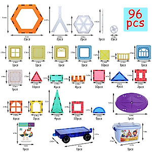 Gifts2U Magnetic Blocks, 96PCS Magnetic Tiles Building Set for Kids with Storage Box STEM Preschool Educational Construction Kit Magnet Stacking Toys Gifts for Boys and Girls
