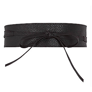 Ayliss Women Soft Leather Obi Belt Self Tie Wrap Cinch Belt,Black