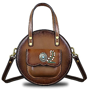 Genuine Leather Satchel Purse for Women Top Handle Bags Handmade Vintage Crossbody Shoulder Handbags Purse (Coffee)