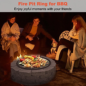 Koutemie Outdoor Fire Pit Ring Liner 40-Inch Outer/36-Inch Inner Diameter, Heavy Duty Solid Metal Steel Round Firepit Rim Insert for Outside DIY Campfire Ring Above or In-Ground, Black