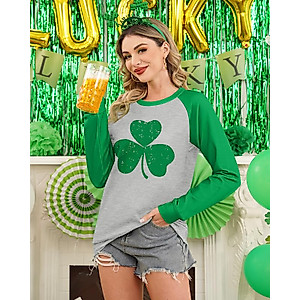 St Patricks Day Womens Loose Fit Novelty Sweatshirt Casual Crewneck Graphic Funny Raglan Shirt Clover L