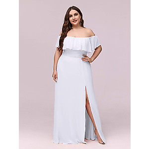 Ever-Pretty Women's Off Shoulder Ruffle Sleeves Side Split Chiffon Plus Size Semi Formal Dresses for Women White US24
