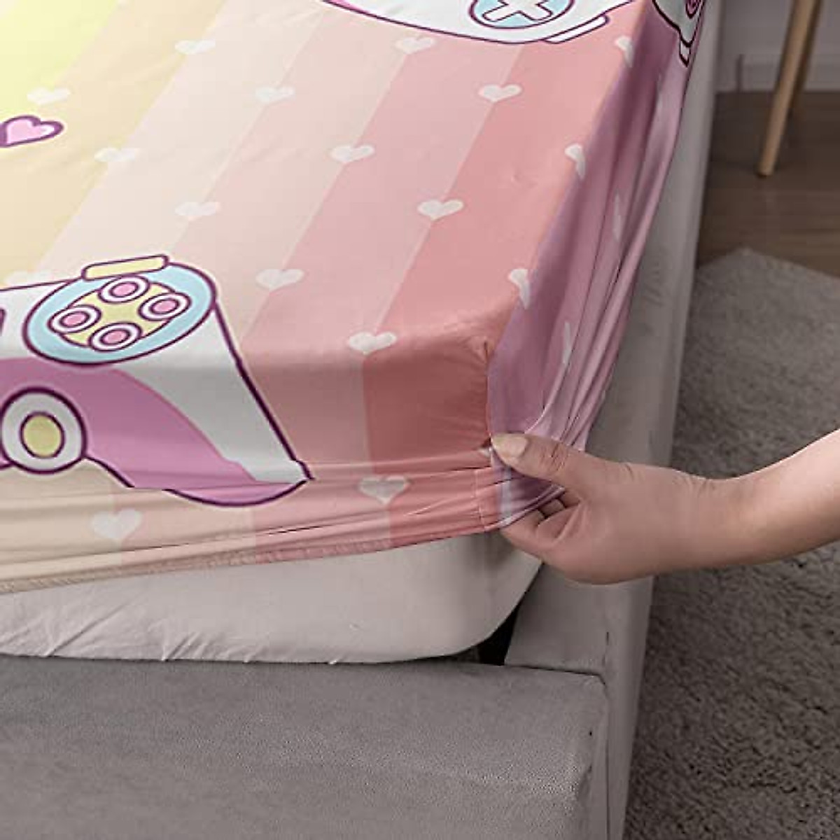 CVHouse Rainbow Gamepad Bed Sheets Sets Full Size,Rainbow Gamepad Bedding Sets for Girls Kids Teens,Rainbow Gamepad Fitted Sheet Sets,1 Flat Sheet & 1 Fitted Sheet with 2 Pillow Cases - 4 Pieces