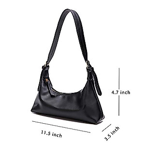 JISEN PU Leather Shoulder Clutch Bag with Zipper Closure for Women Girls Retro Lightweight Purse Tote Handbag Black