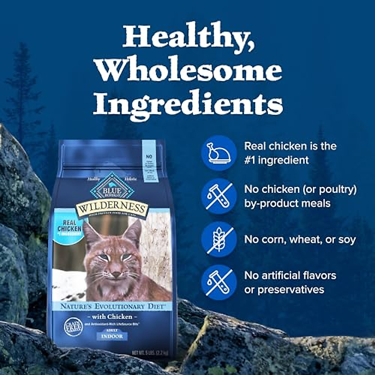 Blue Buffalo Wilderness Nature's Evolutionary Diet High-Protein, Grain-Free Natural Dry Food for Adult Cats, Chicken, 2-lb. Bag