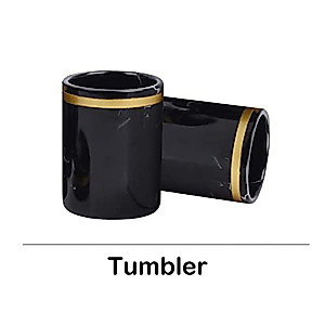 5-Piece Bathroom Counter Top Accessory Set - Dispenser for Liquid Soap or Lotion, Soap Dish, 2 Tumblers and Toothbrush Holder, Marble Pattern Resin (Classic Black)