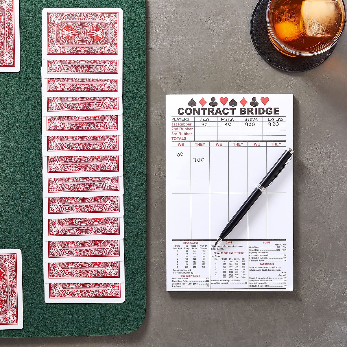 Best Paper Greetings 250 Sheets Contract Bridge Score Pads and Tallies, Game Scoring Cards Supplies, Large Print with Trick Values (5 Notepads)