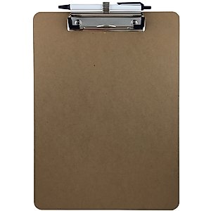 Pen Holder Clipboard, Letter Size, Low Profile Clip, Hardboard Single (Pen Included)