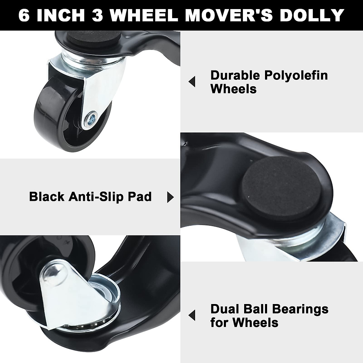 Patioer 12 Pack Steel Tri-Dolly Set, 3 Wheel Mover's Dolly for Moving Furniture, Appliance, Furniture Dolly Mover, 6 Inch