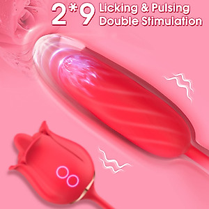 G Spot Vibrator Rose Sex Toys for Women - 3IN1 Thrusting Vibrator 9 Licking Tongue Rose Vibrators, Clitoral Stimulator Dildo Sex Sexual Stimulation Device Adult Sex Toys & Games for Women Couples