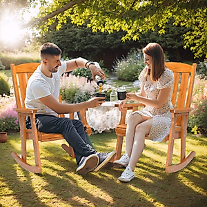 VINGLI Outdoor Rocking Chair, Heavy Duty 600 LBS Wooden Rocking Chair with Comfortable Backrest, Weatherproof Patio Rocker with Ergonomic Design, Solid Fir Wood Rocking Chair for Patio, Garden, Yard