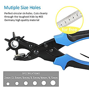 Diyife® Professional Leather Hole Puncher, Full Set Punch Tool Kits for Belt, Watch Band, Shoe, Crafting, Handbag Straps, Fabric, with Extra Punch Plates and Ruler, Multi Hole Sizes Make - Blue