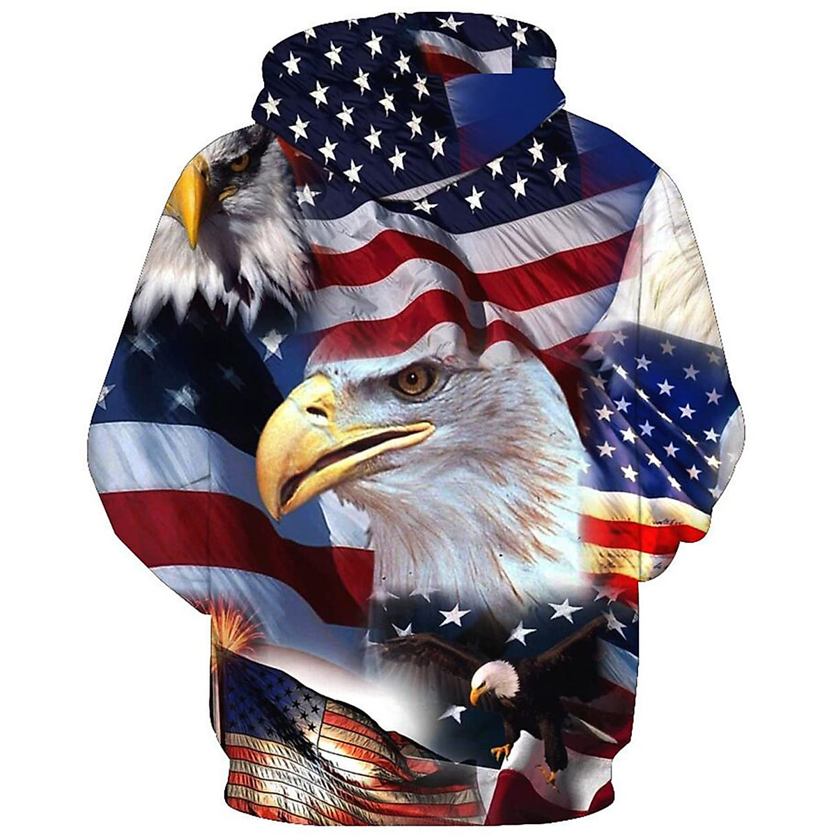 Keasmto 3D Printed American USA Flag Eagle Hoodie Pullover Sweatshirt Cool Hoodies for Men Women 03 L