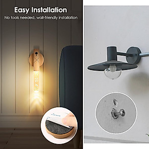 Rechargeable Starry Night Light, Wooden Motion Sensor Light Indoor, Warm White Dimmable Nightlight, Stick-On Magnet Wall Lights for Bedroom, Stair, Hallway, Kitchen