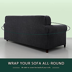 CHUN YI Stretch Loveseat Sofa Slipcover 1 Piece Couch Cover, 2 Seater Settee Coat Soft with Elastic Bottom, Checks Spandex Jacquard Fabric, Medium, Grey/Gray