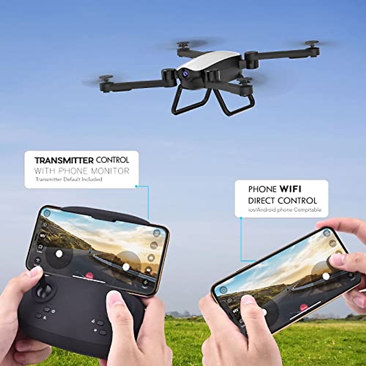 SIMREX X900 Drone Optical Flow Positioning RC Quadcopter with 1080P HD Camera, Altitude Hold Headless Mode, Foldable FPV Drones WiFi Live Video 3D Flips 6axis RTF Easy Fly Steady for Learning Matte White