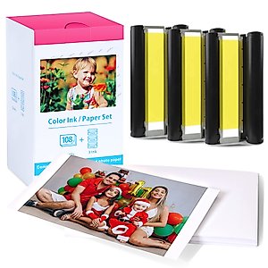Wonfoucs Compatible for Canon Selphy CP1300 CP1500 Ink and Paper, Compatible for CP1200 CP1000 CP910 CP900 CP810 CP760 CP770 CP780, KP-108IN 3 Color Ink Cartridges and 108 Sheets 4x6 Photo Paper