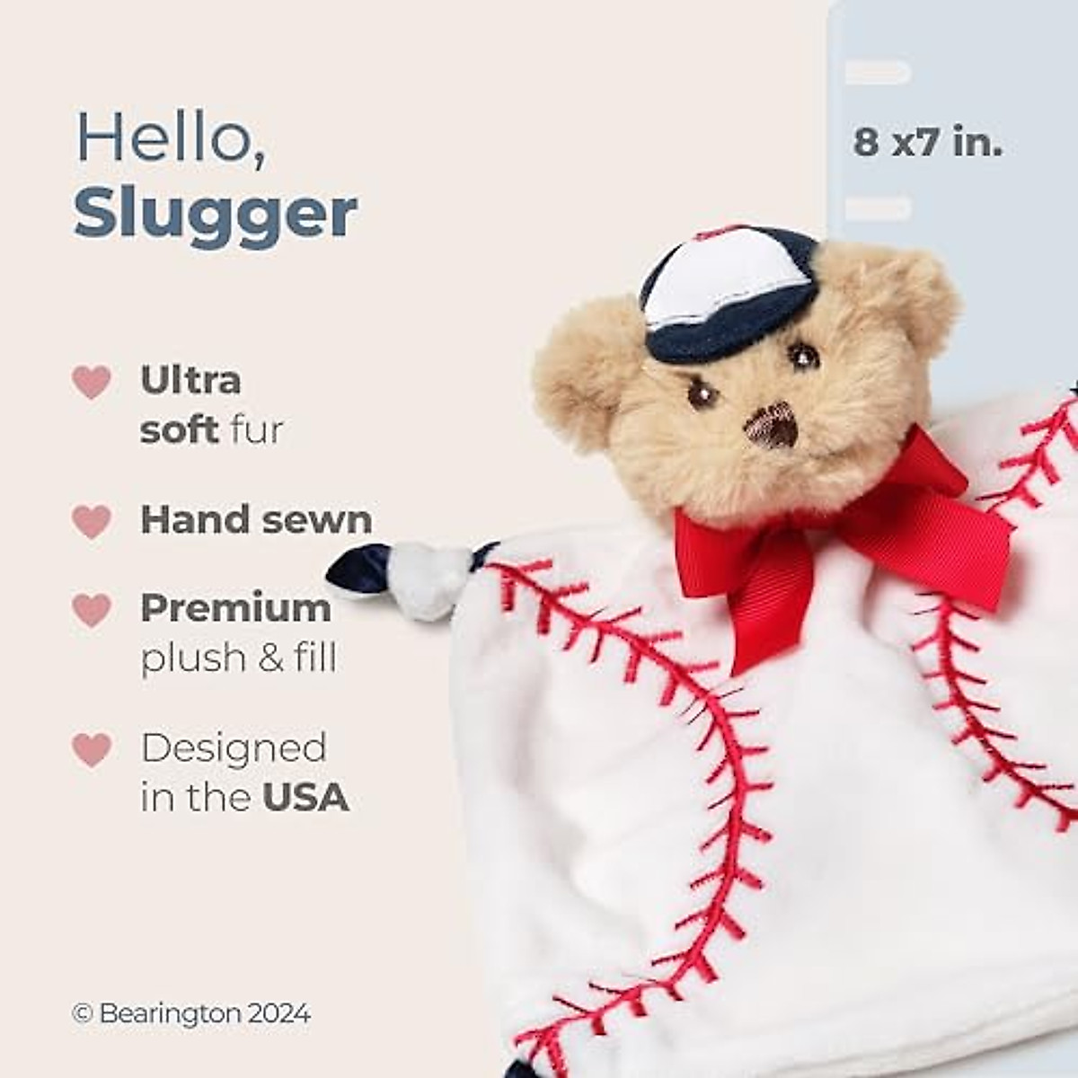 Bearington Baby Wee Lil’ Slugger, 8 x 7 Inch Small Teddy Bear Baby Baseball Stuffed Animal, Security Blanket Lovey for Babies