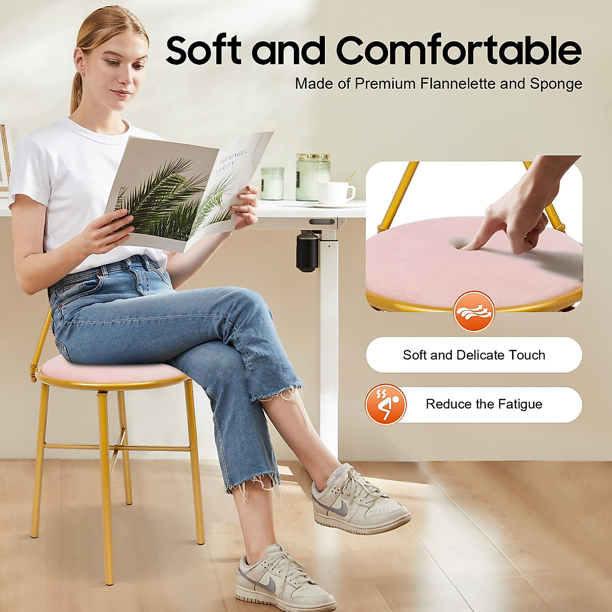 PalaUha Makeup Vanity Chair 32''H Side Table Seat Dressing Chair with Bow Knot Backrest Lounge Dresser Seat with Butterfly Bow Tie and Velvet Cushion for Girl Daughter Bedroom