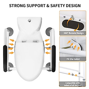 Toilet Safety Rails Frame for Elderly with Handles Stand Alone Bathroom Assistance Grab Bars Arms for Seniors, Handicap, Disabled, Width & Height Adjustable, Fit Any Toilet
