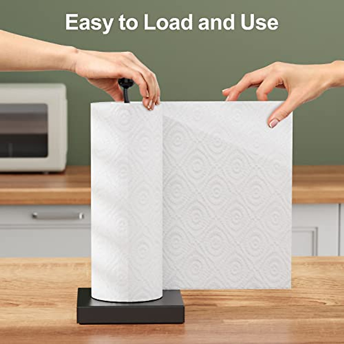 Paper Towel Holder Countertop Stand - GSlife Weighted Standing Paper Towel Roll Holders for Kitchen, Durable Metal - Elegant Black