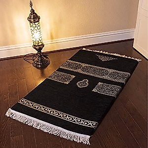 Modefa Turkish Islamic Prayer Rug - Foldable Orthopedic Foam Prayer Mat Janamaz - Thick & Comfortable Padded Muslim Praying Mat for Men & Women - Ramadan or Eid Gift - Luxury Meccan (Black)