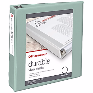 Office Depot® Brand 3-Ring Durable View Binder, 2" Round Rings, Sage