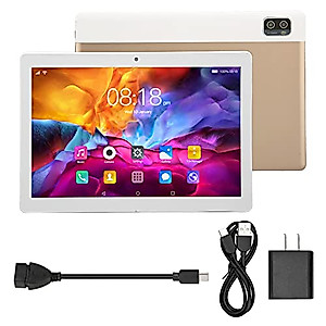 HEEPDD 10.1 Inch Tablet 6GB 128GB 5G WiFi Calling Tablet MT6592 10 Core Calling Tablet for Android 12 Gold for Study (US Plug)