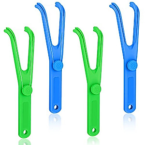 Dental Floss Holder Reusable Flosser Reusable Floss Handle Holder Flossmate Handle for Oral Clearing, Blue, Green (4 Pieces)