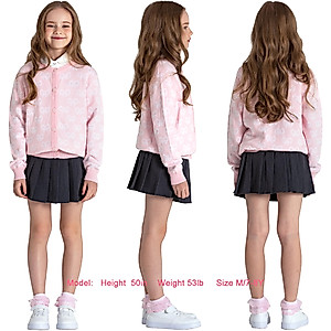 BOBOYOYO Girls Cute Cardigan 100% Cotton Girls Button Up Sweater Long Sleeve Kids Knit Cardigan Crewneck Casual Kawii Clothes