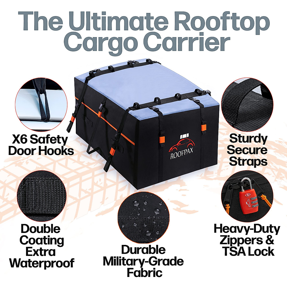 RoofPax Expandable 15/19 cft. Car Rooftop Cargo Carrier Bag Waterproof Storage Including Double Zippers Integrated Mat 10 Heavy-Duty Tie-Down Straps fit Cars with/Without Roof Top Rack or Side Rails