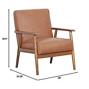 Pulaski DS-D030003-329 Wood Frame Faux Leather Accent Chair, 25.38" x 28.0" x 30.5", Cognac Brown