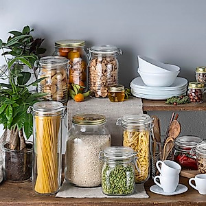 Bormioli Rocco Fido Cylinder Glass Jar with Airtight Gasket Clamp Lid for Canning and Preserving, or Storing Pasta and Dry Foods, 33.75 oz., Set of 6