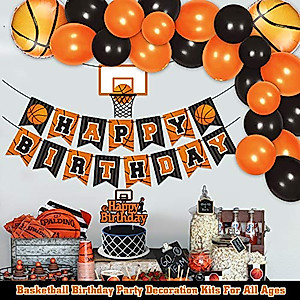 Levfla Basketball Birthday Party Decoration Slam Dunk Kids Teenagers Adult B-Day Banner Cake Cupcake Topper Photo Props March Madness Sports Party Decor Favor Supplies
