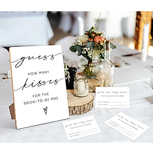 How Many Kisses Bridal Shower Game, Bridal Shower Games, Bridal Shower Decorations, Bridal Party Decorations, Bachelorette Party Games,1 Wooden Play Sign with Stand and 50 Guessing Cards Set
